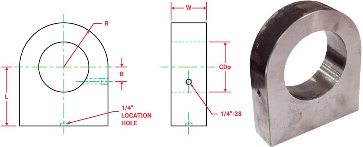 Base End Spherical Tang Mounts for Hydraulic Cylinders