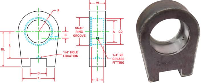 Rod End Spherical Tang Snap Ring Mounts for Cylinders